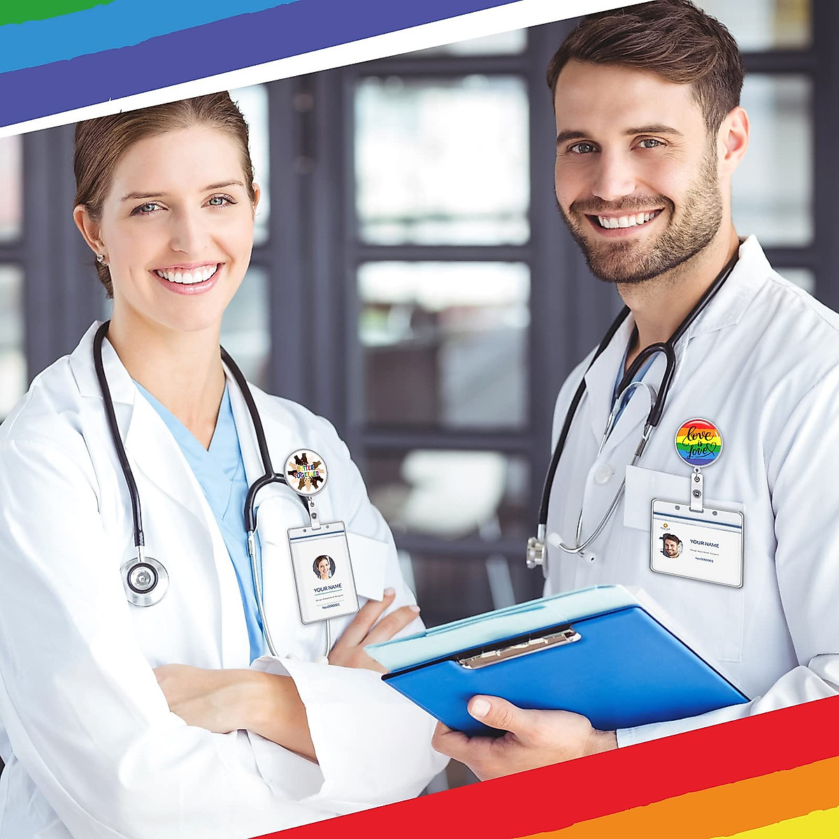 Junkin 6 Pack Pride Badge Reels Be Kind Badge Reels Retractable Rainbow Alligator Clip Scroll Funny Holder for Student Teacher Office School Worker Nurse ID Name Decoration Cute