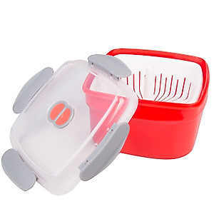 Microwave Cookware Steamer- 3 Piece Microwave Cooker w Food Container, Removable Strainer and Locking Steam Vent Lid- BPA Free, Fridge and Freezer Safe | 1.3 Liters, 6x6x4 Inches