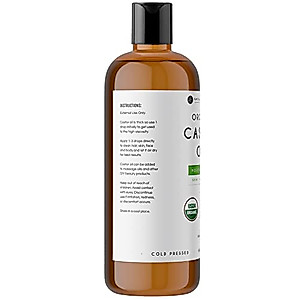 Kate Blanc Cosmetics Castor Oil 16oz - USDA Certified Organic. Cold-Pressed, 100% Pure, Hexane-Free. Promote Growth for Hair, Eyelashes, Eyebrows. Moisturizing For Dry Skin