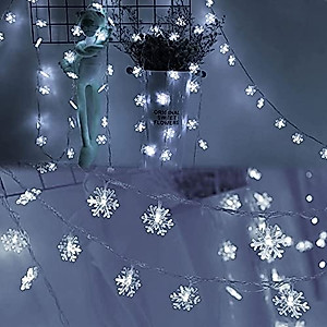Dazzle Bright Christmas Snowflake String Lights, 2 Pack 50 LED 25 FT Battery Operated Christmas Lights with 2 Lighting Modes for Indoor Outdoor Xmas Tree Party Decorations, White