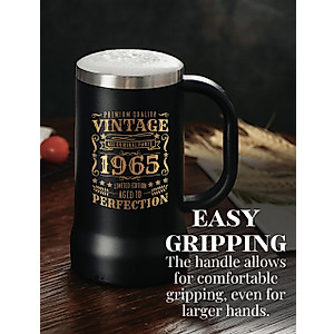 Onebttl 60th Birthday Gifts for Men, Dads, Grandfathers, Granddads, Husband, Uncles, Vintage 1965 Birthday Beer Stein, 24oz Stainless Steel Travel Mug, Black