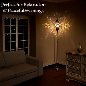 DEMMEX Turkish Moroccan Mosaic Boho Bohemian Colorful Handmade Accent Mood Floor Lamp, Single XL 10" Globe, 5.5feet, Worldwide Use (Brown-Black)