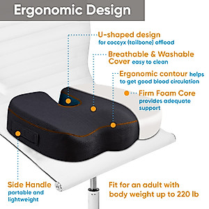 5 STARS UNITED Half Moon Bolster Semi-Roll Pillow, Grey and Seat Cushion Pillow for Office Chair