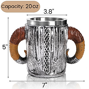 Tlence Stainless Steel Skull Mug, 20 OZ Halloween Viking Drinking Cup, Large Skeleton Resin Beer Stein Tankard with Double Handles, Bar Drinkware Medieval Decoration for Coffee, Tea, Novelty Gifts