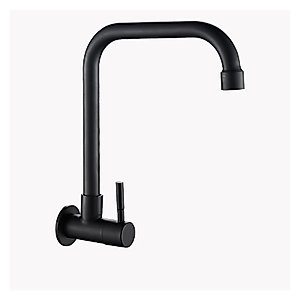 JFUDJKLI Single Cold Water Kitchen Faucet SUS304 Stainless Steel Wall-Mounted 360° Rotating Single Handle washbasin Faucet (Color : Matte Black B)