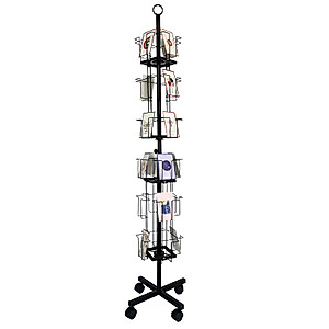Tongmo Greeting Card Rack: Enhance Your Display with a 24-Pocket Rotating Countertop Solution for Postcards, Brochures, and Greeting Cards (Black, 65”H - 24 Pockets)