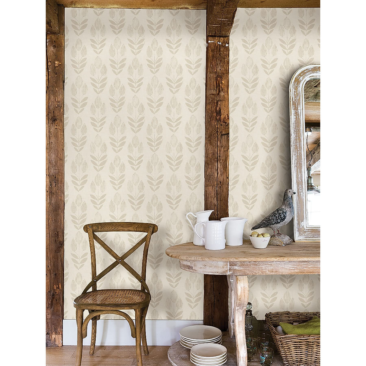 NuWallpaper Cream Folk Tulip Peel & Stick Wallpaper