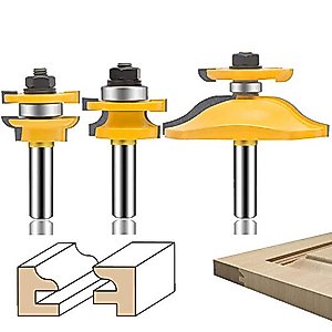 LEATBUY Router Bit Set 1/2-Inch Shank 3 PCS, Round Over Raised Panel Cabinet Door Ogee Rail and Stile Router Bits, Woodworking Wood Cutter, Wood Carbide Tool(1/2-Double Side)