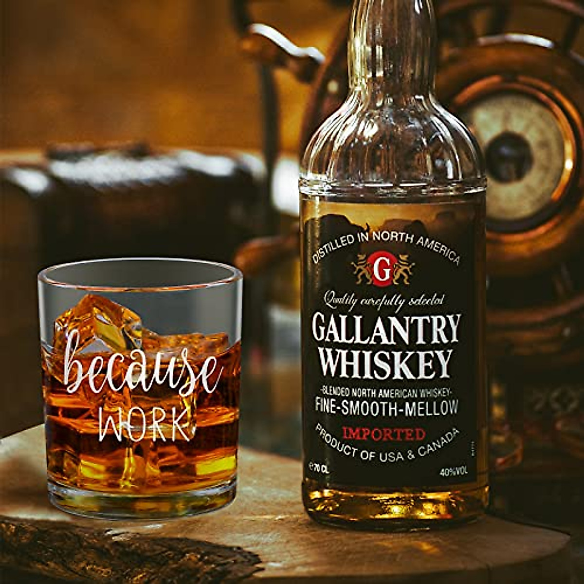 Waipfaru Coworker Gift, Because Work Whiskey Glass, Funny Old Fashioned Glass, Boss Day Rock Glass Gift Christmas Gift Office Gift Birthday Gift for Coworker Boss Friends Women or Men, 10Oz