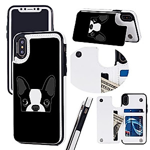 French Buldog Head Wallet Phone Cases Fashion Leather Design Protective Shell Shockproof Cover Compatible with iPhone X/XS