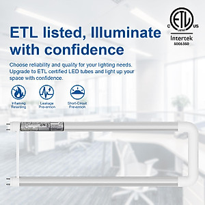 LUMINOSUM, T8 T12 U Bend LED Tube Light 2x2 Foot, 20W (40 watts equivalent), Cool White 6000k, Clear Cover, Ballast Bypass, ETL Listed, 10-pack