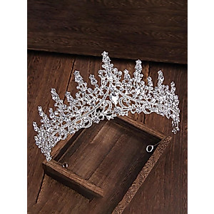 Generic Queen Crown Silver Wedding Crystal Tiaras Rhinestone Wedding Crowns and Tiaras for Women Costume Party Hair Accessories Princess Birthday Crown