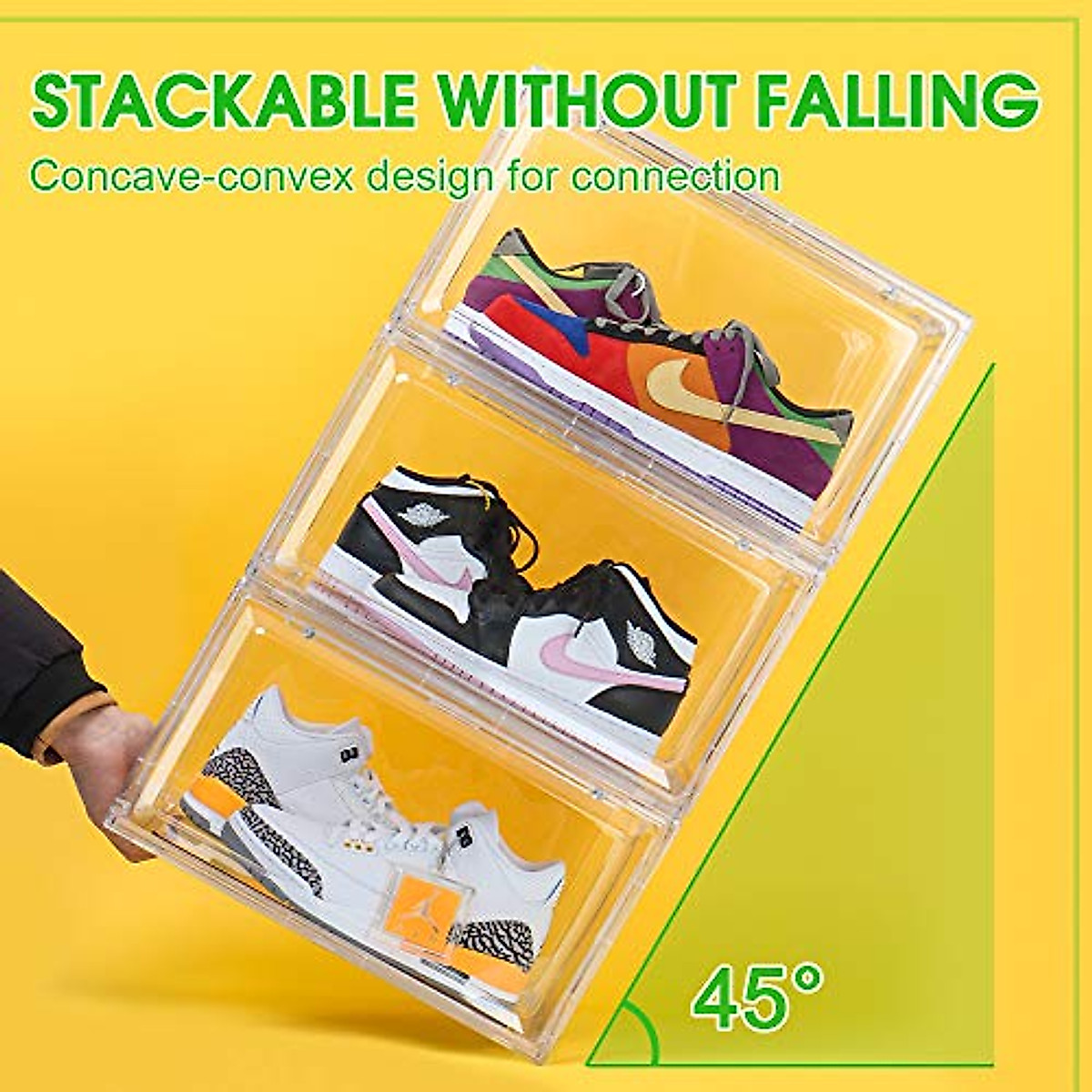 Kerykwan 3 Pack Transparent Shoe Storage Box for Display Stackable Extra Large Sneaker Organizer Case with Side Open Acrylic Container Rack for High Heels (Transparent, 3 Pack)
