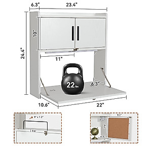 ARTETHYS Wall Mounted Desk with LED Light Multifunctional Fold Down Laptop Computer Table Writing Workstation with Storage Compartments Space Saving for Home Office