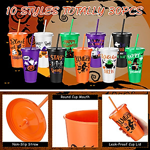 Chuangdi 30 Pack Halloween Plastic Tumbler with Lids and Straws 24 Oz Reusable Halloween Plastic Cups Spooky Halloween Party Cups Bulk for Kids Adults Halloween Party Birthday Supplies(Pumpkin)