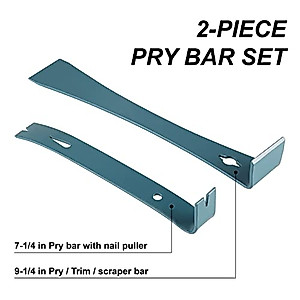 SN-KNIFE 2pc 7-1/4" & 9-1/4 Flat Pry bar, Teardrop Nail Puller,High-Carbon Steel,Gray
