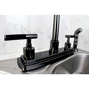 Kingston Brass NS8790DKLSP Water Onyx 8 inch Centerset Kitchen Faucet with Lever Handle and Matching Side Sprayer, Black Stainless Steel