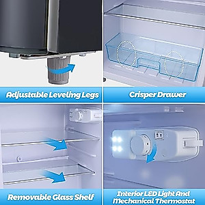 WANAI Mini Fridge With Freezer 3.5 Cu.Ft Dual Door Small Refrigerator Energy-efficient, Low Noise, Mini Fridge For Bedroom Dorm and Office, Black