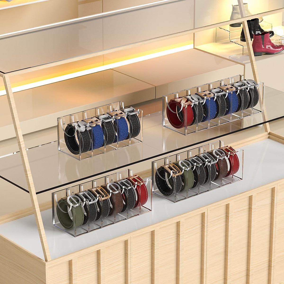 GTI Belt Organizer, Acrylic 6 Compartments Belt Organizer for Closet and Drawer, Display Case for Tie,Bow Tie and Belt,Clear Belt Storage Container Holder for Men Women