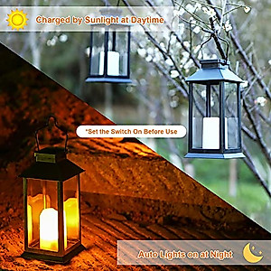 Tomshine 2 Pack Solar Lanterns, Outdoor Garden Hanging Lanterns, 11.8 Inch LED Flickering Flameless Candle Mission Lights for Yard, Table, Patio(Black)