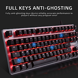 Fuhlen G87 Mechanical Keyboard 87 Keys - Linear & Clicky Cherry MX Black Switches - Red Backlight - 100% Anti-Ghosting for PC Laptop (Black), Grey