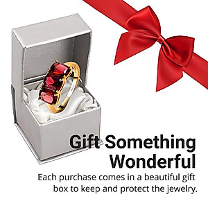 Shop LC Garnet Ring - Natural Cut Garnet Gemstones Set in 14K Yellow Gold Plated 925 Sterling Silver - Three Stone Engagement Promise Trilogy Rings for Women Costume Jewelry for Women