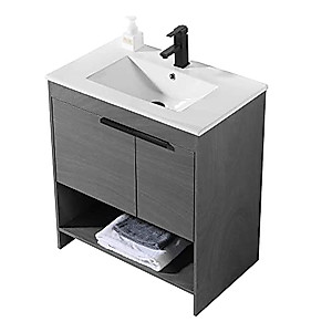 Fine Fixtures Phoenix 30 in. W x 18.5 in. D x 33.5 in. H Bathroom Vanity in Classic Grey with White Ceramic Sink [Full Assembly Required]