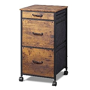 DEVAISE Mobile File Cabinet with 3 Drawers, Printer Stand with Fabric Drawers, Vertical Filing Cabinet fits A4 or Letter Size for Home Office, Rustic Brown Wood Grain Print