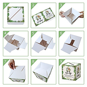 Diaper Raffle Tickets and Advice Cards For Baby Shower - 1 Card Collection Box & 50 Tickets, Jungle Animal Baby Shower Card Box, Party FavorsDecorationsSupplies, Game Kit, 8" Card Box -009BOX