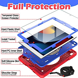AVAWO Case for iPad 9th/8th/7th Generation iPad 10.2 Case (2021/2020/2019), [Tempered Glass Film][Shoulder Strap][Swivel Kickstand] Shockproof Protective Kids Case for iPad 10.2 Inch 9/8/7 Gen, Red