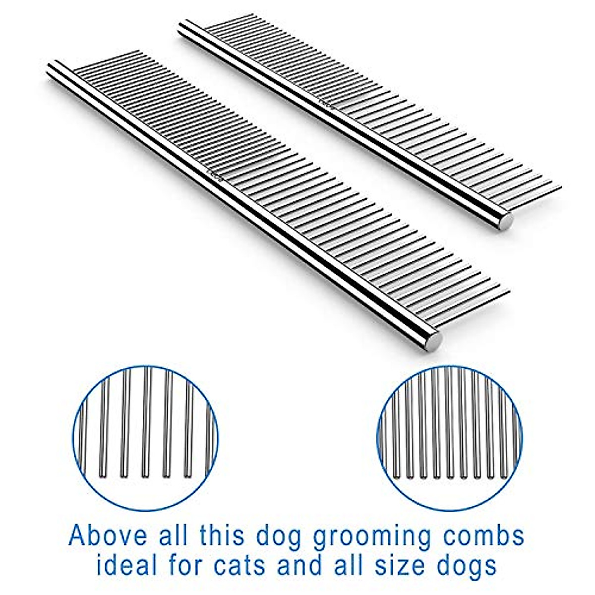 CWXZSTM Pet Steel Combs Dog Cat Comb Tool for Removing Matted Fur - Pet Dematting Comb with Rounded Teeth and Non-Slip Grip Handle - Prevents Knots and Mats for Long and Short Haired Pets,6.5IN/7.4IN