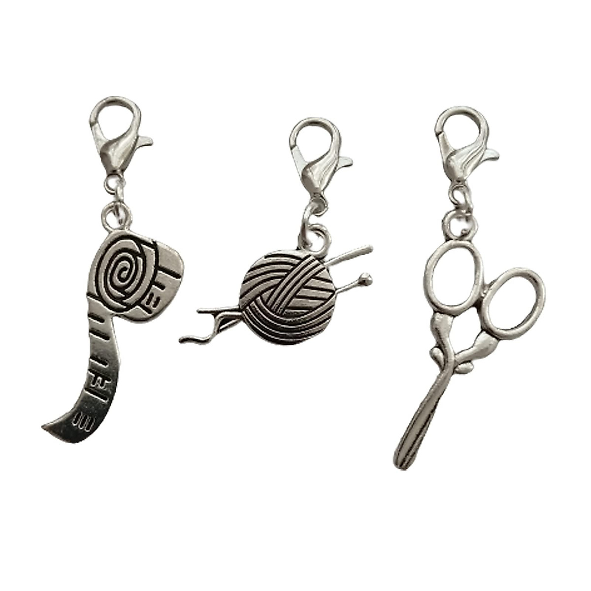 WYGUYO 3 Pcs Mini Scissors and Ball of Yarn Charms with Lobster Clasp for Bracelet, Handbags, DIY Key Chain, Tool Clip on Charm