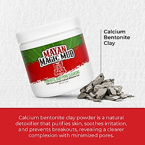 Mayan Magic Mud Powerful Deep Pore Cleansing Calcium Bentonite Clay - Natural Face Mask Peel For Men And Women - USA Made Full Facial Skin Care - Spa Level Beauty Products That Cleanse Skin - 16 Oz