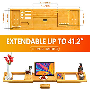 Kalrin Bathtub Tray for Tub, Upgraded Bamboo Bathtub Caddy Tray Expandable & Foldable with Free Soap Dish and Book Stand, Bathtub Table Tray for Luxury Bath Home Spa and Gift Choice - Fits Most Tubs