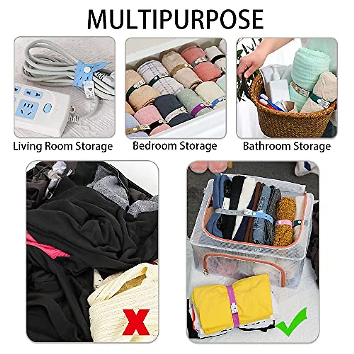 Clothing Storage Strap with Adjustable Button Elastic, Lazy Folding Clothes Storage, Organization Straps for Wardrobe, Travel, Camping (8)