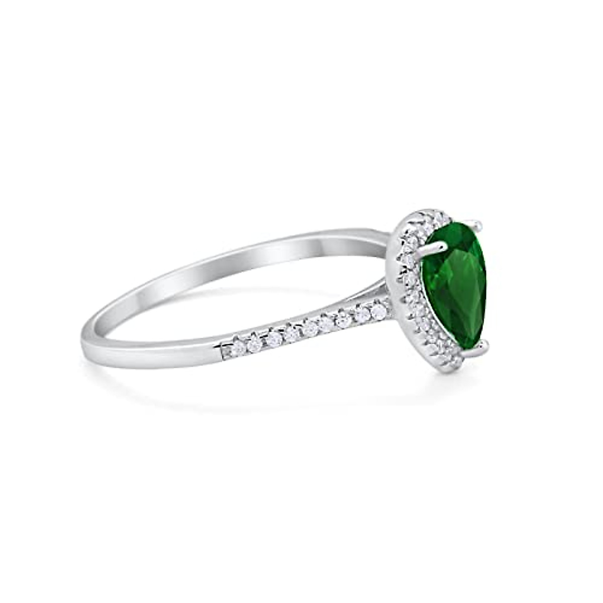 Blue Apple Co. Art Deco Teardrop Pear Wedding Engagement Bridal Ring Halo Round Simulated Green Emerald Cubic Zirconia 925 Sterling Silver Size-7
