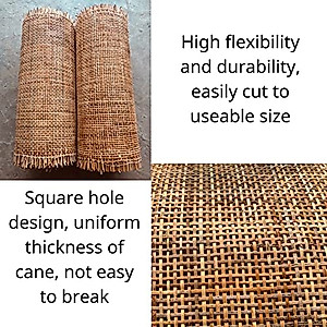 MINHKUST 14" Width Natural Brown Dark Square Rattan Cane Webbing Roll 3 Feet Length for Caning Projects, Pre-Woven Radio Mesh Cane Webbing Sheet for Furniture, Chair, Table, Ceiling (3 FEET)