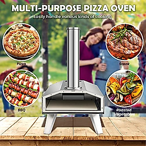 Giantex Outdoor Pizza Oven with 12'' Pizza Stone, Foldable Legs, Portable Stainless Steel Pizza Maker for Outside, Wood Pellet Fired Pizza Oven for Camping Picnic Backyard Family Gathering