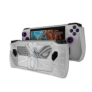 Protective Case with Foldable Kickstand for ASUS Rog Ally 2023 Release Handheld Game Console Full Body Drop-Proof Protector Stand Case with Shockproof,Non-Slip,Anti-Collision (White+Clear)