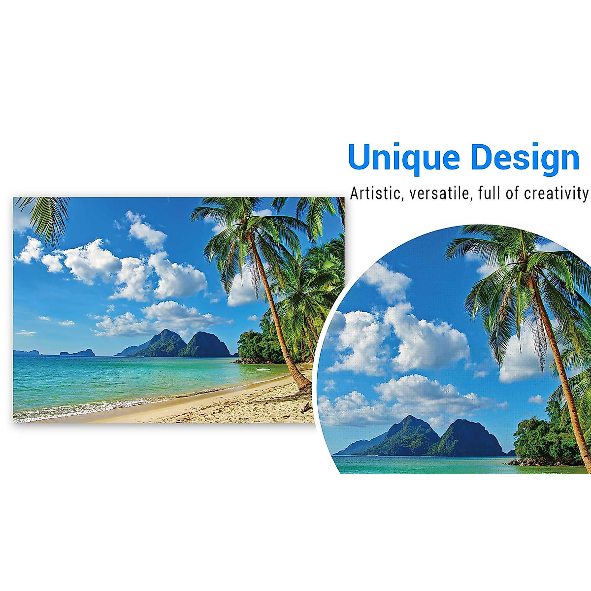 Funnytree 7x5ft Summer Tropical Beach Backdrop Seaside Island Palm Trees Photography Background for Picture Blue Sea Sky Sunshine Luau Themed Party Decorations Photo Booth Studio Props