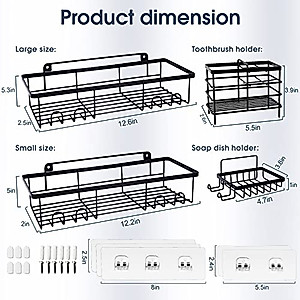 Huryfox 4 Pack Shower Caddy Hanging Bathroom Organizer Shelf Rust Proof Bathtub Accessories, Adhesive Basket Soap Rack Shampoo Toothbrush Holder Wall Organization (Black)