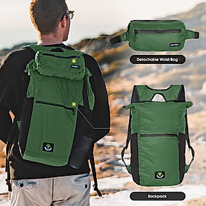 4Monster Hiking Daypack,2 in 1 Water Resistant Lightweight Backpack,Portable Fanny Pack Waist Pack for Travel Camping Outdoor (32L, Blue)