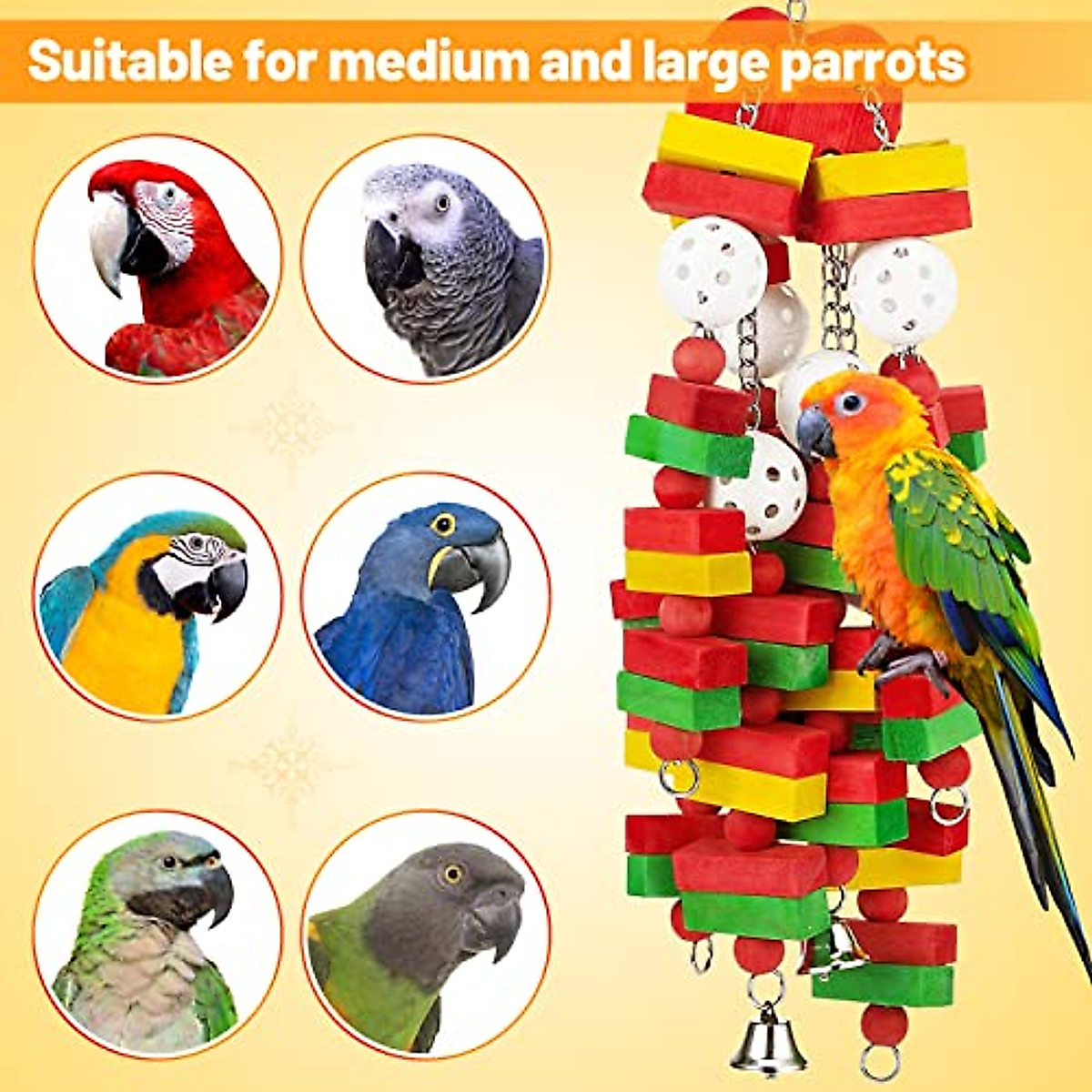 MEWTOGO Large Bird Parrot Toys for Cockatoos African Grey Macaws and Amazon Parrots