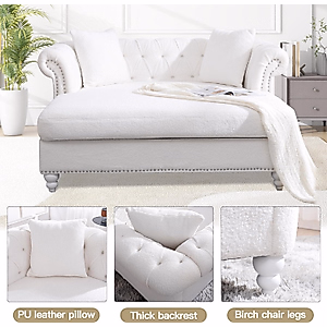 TINGMAMADEHUA Chesterfield Chaise Lounge Indoor, Tufted Upholstery Sofa Bed, with Two Pillows, Sleeper Chair 62.99in for Bedrooms & Living Rooms (White)