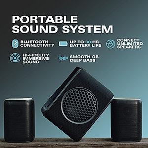 Rocksteady Stadium Portable Bluetooth Speaker and Subwoofer Combo - Up to 100 Foot Range - Up to 30 Hour Battery Life | 2 Speakers + 1 Subwoofer
