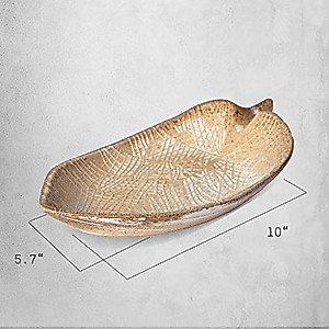Porto Boutique Wood Leaf Shaped Tray Decorative Serving Platter Plate Dish Key Bowl Entryway Snacks Dessert Cheese Display Food Jewelry Trinket Centerpiece Home Office Accent Piece (Natural)