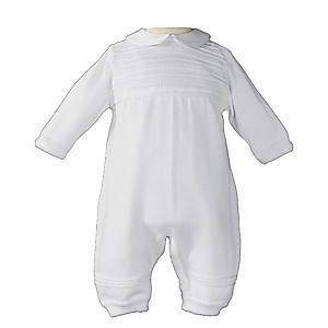 Little Things Mean A Lot Boys Cotton Knit Christening Outfit Christening Baptism Romper 6M White
