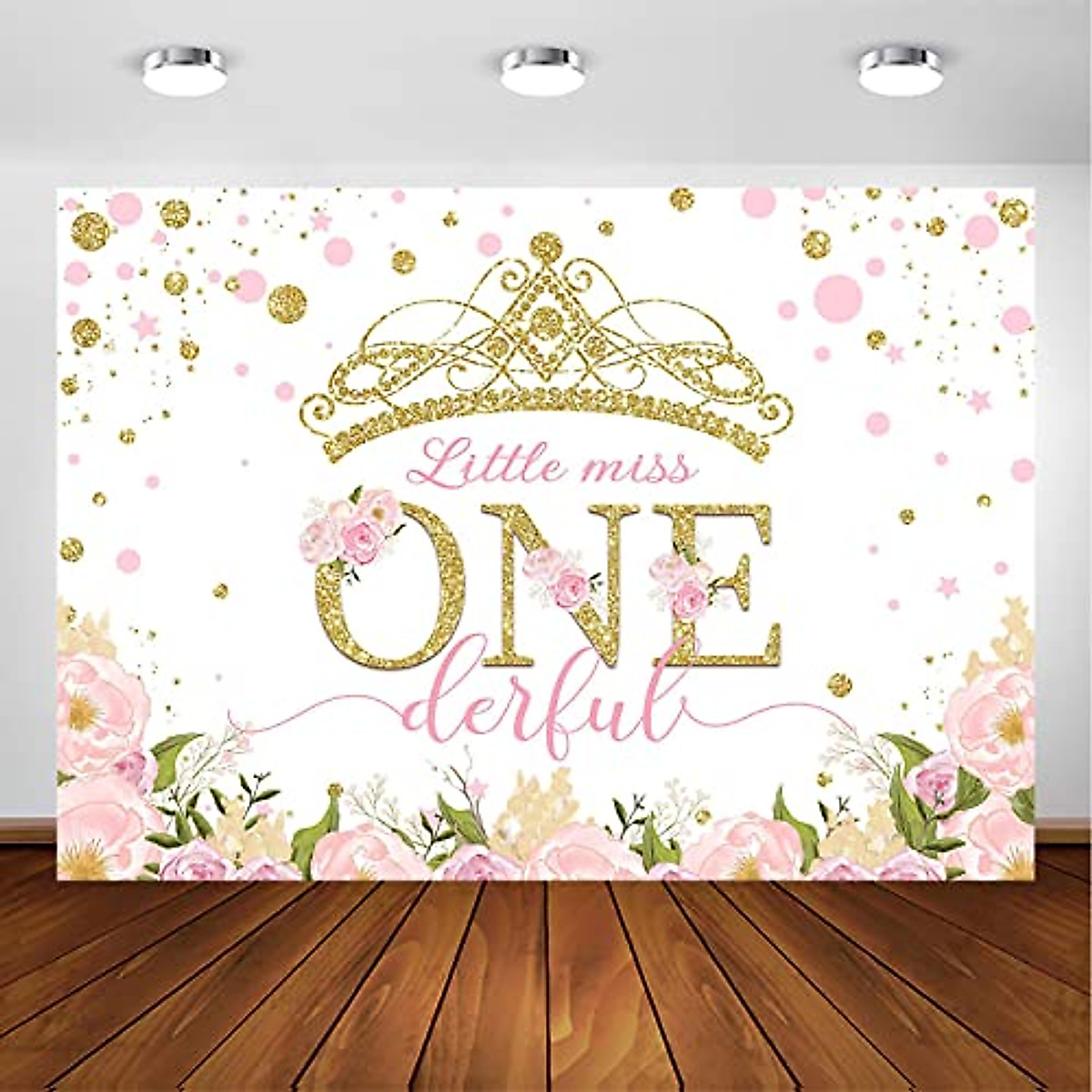 Avezano Gold Crown Princess 1st Birthday Backdrop Miss Onederful Photography Background Blush Pink and Gold Little Princess First Birthday Party Decoration (7x5ft)