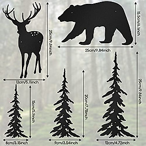 6 Pieces Metal Wall Art Deer Bear Pine Tree Wall Decor Hanging Forest Decor Rustic Cut Metal Art Metal Wall Decor for Home Bedroom Office Outdoor Decorations (Black)