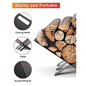 DEERFAMY Firewood Rack Indoor, Heavy Duty Log Holder for Outdoor Fireplace Wood Storage, Black